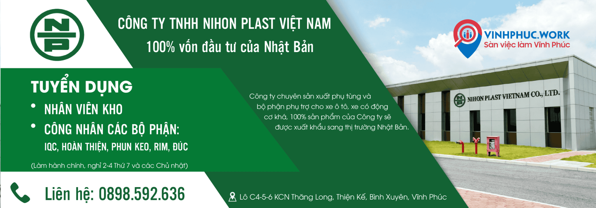 Công ty TNHH Nihon Plast Việt Nam Tuyển dụng Nhân viên Kho, Công nhân ...